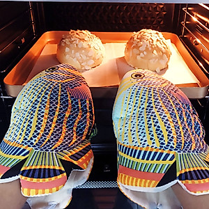Baking Oven Mitts Cute Kitchen Heat Insulation Gloves 1 Pair Pot Holders Fish Shape Toaster Mitten Heat Resistant Cooking Hand Protector for Baker Lover Chef Thick Cotton Non-Slip Oven Mitts Set