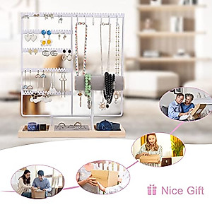 GVIZNO Earring Holder, Earring Stand Display with 108 Holes, Jewelry Organizer with Bracelet Holder, Jewelry Stand Holder for Bracelets, Necklaces, Rings, Watches(white)