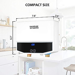 CAMPLUX Tankless Water Heater Electric with LED Display 120V Instant Water Heaters Under Sink 3.5kw TE04