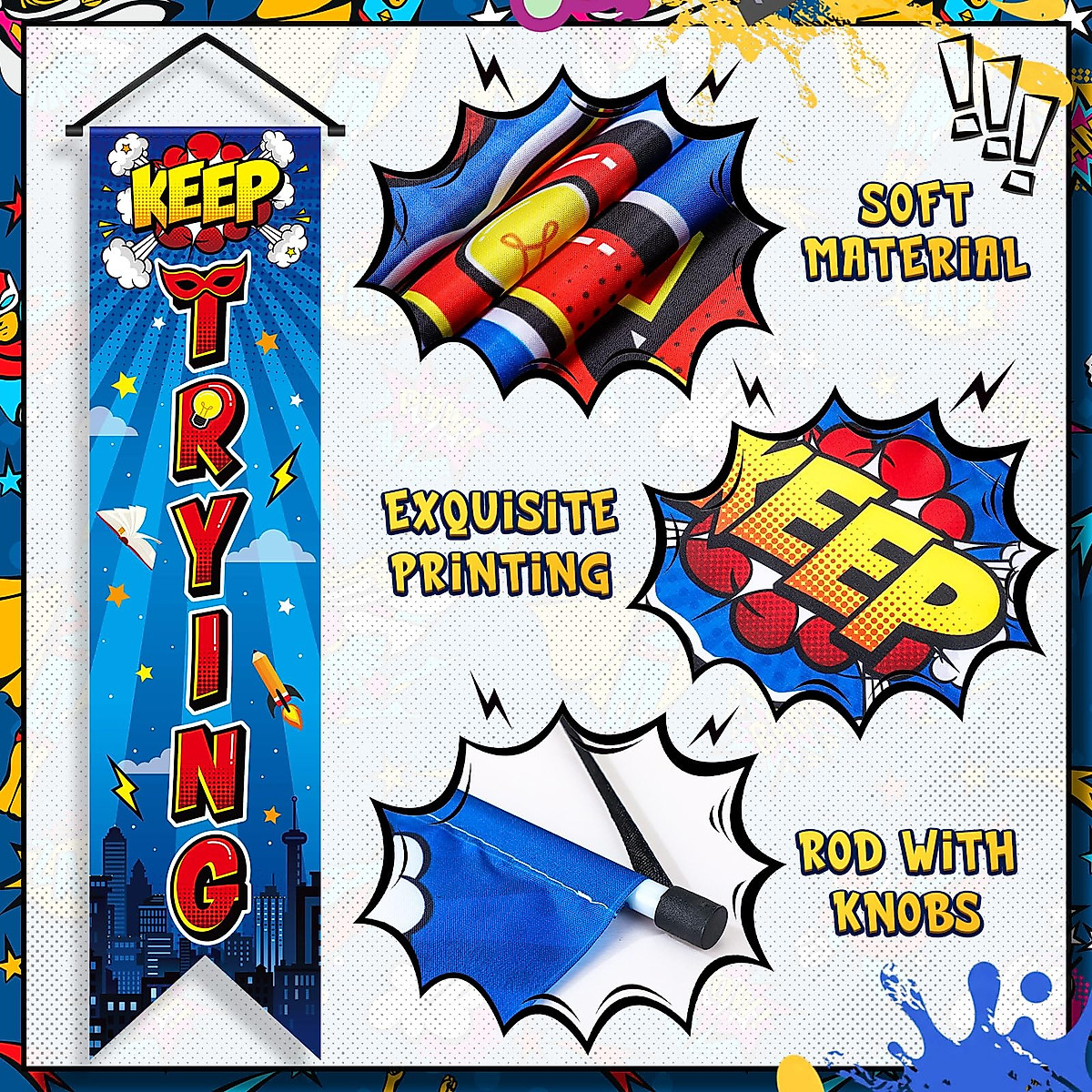 Chiisong 3 Pieces Hero Party Decorations Hero Wall Banners Hero Porch Signs Backdrops Inspirational Cityscape Photography Background for Hero Theme Birthday Party Baby Shower Classroom Decorations