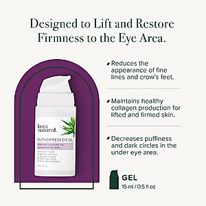 InstaNatural Youth Express Eye Gel, Natural Anti Aging Eye Cream, with Jojoba Oil, Amino Acids and Peptides, Hydrating & Brightening Under Eye Cream for Dark Circles, Softens Lines & Wrinkles