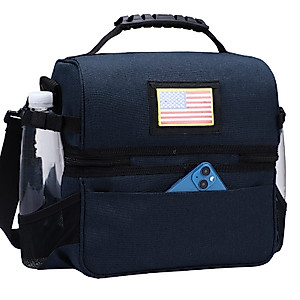 MIER Dual Compartment Lunch Bag Tote with Shoulder Strap for Men and Women Insulated Leakproof Cooler Bag, Dark Blue