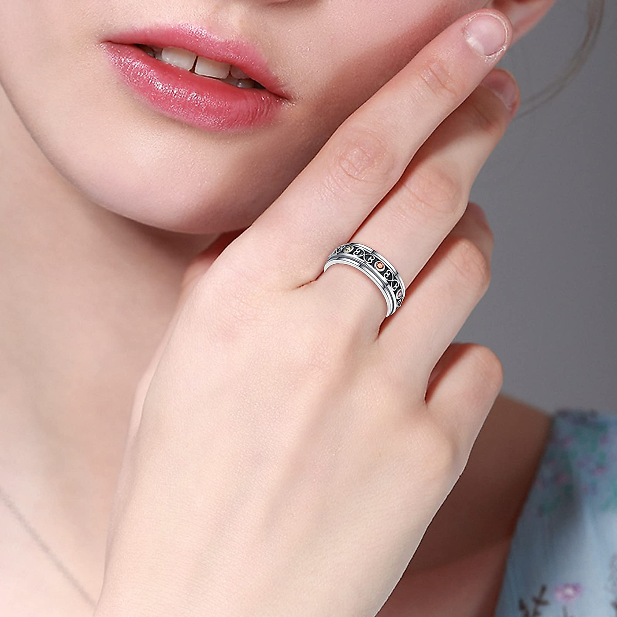 Fidget Rings for Anxiety for Women Sterling Silver Chakra CZ Rings 7