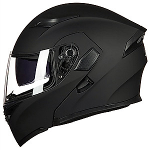 ILM Motorcycle Dual Visor Flip up Modular Full Face Helmet DOT 6 Colors Model 902 (M, Matte Black)