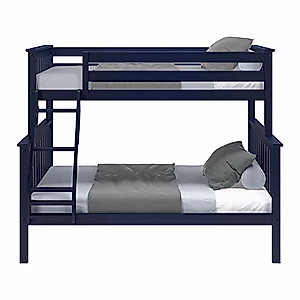 Max & Lily Bunk Bed, Twin-Over-Full Wood Bed Frame For Kids, Blue