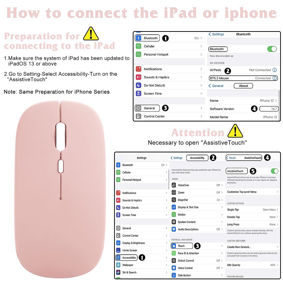 UrbanX Bluetooth Rechargeable Mouse for Dell Latitude 7400 Laptop Bluetooth Wireless Mouse Designed for Laptop/PC/Mac/iPad pro/Computer/Tablet/Android Flamingo Pink