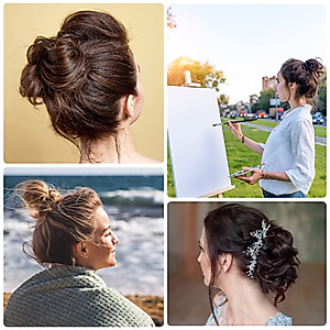 WILLBOND 4 Pcs Messy Hair Bun Hairpiece Tousled Updo for Women Hair Extensions Straight Short Ponytail Elastic Scrunchies Curly Hair Accessories (Honey Blonde mix Bleach Blonde/27T613, Basic Style)