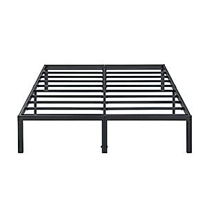 Olee Sleep 14 Inch Heavy Duty Steel Slat Anti-slip Support Easy Assembly Mattress Foundation Bed Frame Maximum Storage Noise Free No Box Spring Needed, Metal, Black