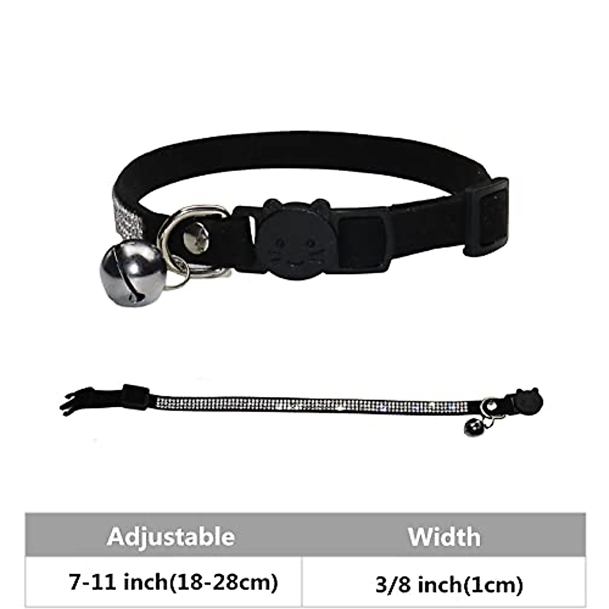 WDPAWS Rhinestones Cat Collars Adjustable Bling Pet Collars Cat Collar Breakaway with Bells Soft Velvet Collar Adjustable Safety Cat Collar with Bell for Cats and Small Dogs (Black)