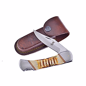 Bone Collector 8.5" The Lock Back Pocket Folding Knife Authentic Bone Handle with Leather Sheath Lockback Camping Fishing