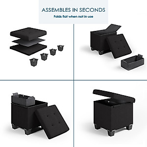 Storage Ottoman Cube with Storage Bin, 15-In Square Ottoman with Storage for Living Room and Bedroom, Small Ottoman Foot Rest, Foot Stools Ottoman, Storage Chest Max 330lbs, Linen Fabric Black Ottoman