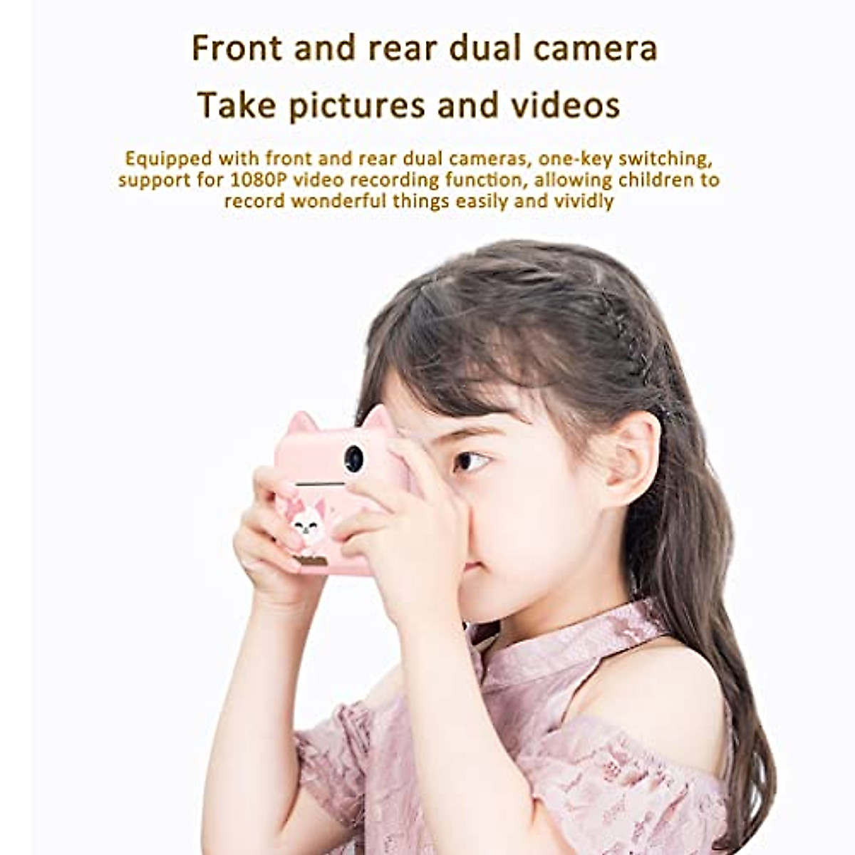 QSYY Printable Children's Camera, Wrong Title Printer, Photo Video Digital Camera, Birthday for Boys and Girls, with 32G Memory and Printing Paper,Pink