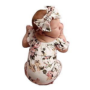 Giggle Angel Newborn Girl Photography Prop Jumpsuit Floral Romper Pant Set with Matching Bowtie