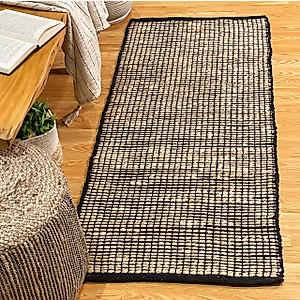 Chardin home Jute Rugs Collection- 2x5 Feet Jute Braids Rug, Boho, Rustic, Natural Jute/Black, Hand Woven Long Runner Rug for Bedroom, Living Room, Kitchen and entryways