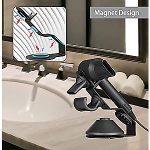 Dyson Hair Dryer Holder, Dyson Hair Dryer Stand, Holds 5 Hair Dryer Accessories, Magnetic Design, Silicone Protection, Rubber Base doesn't Move Around, Hair Dryer Bracket for Dyson Supersonic, Only Holder Black
