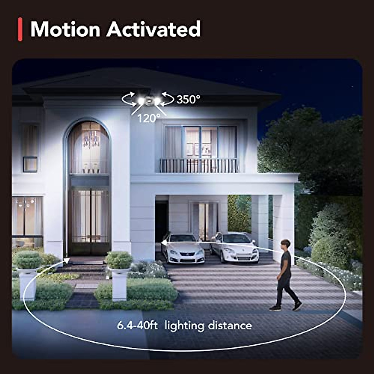 OREiN Led Flood Light Outdoor Motion Sensor, 450° Wide Adjustable 12W(150W Equiv) 5000K Security Lights with 3 Modes, IP65 Waterproof Motion Detector Light for Outside, Garage Patio House（Black）
