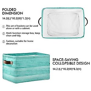 Large Storage Basket Teal Turquoise Green Wood Foldable Storage Box Organizer Bins with Handles for Bedroom Home Office