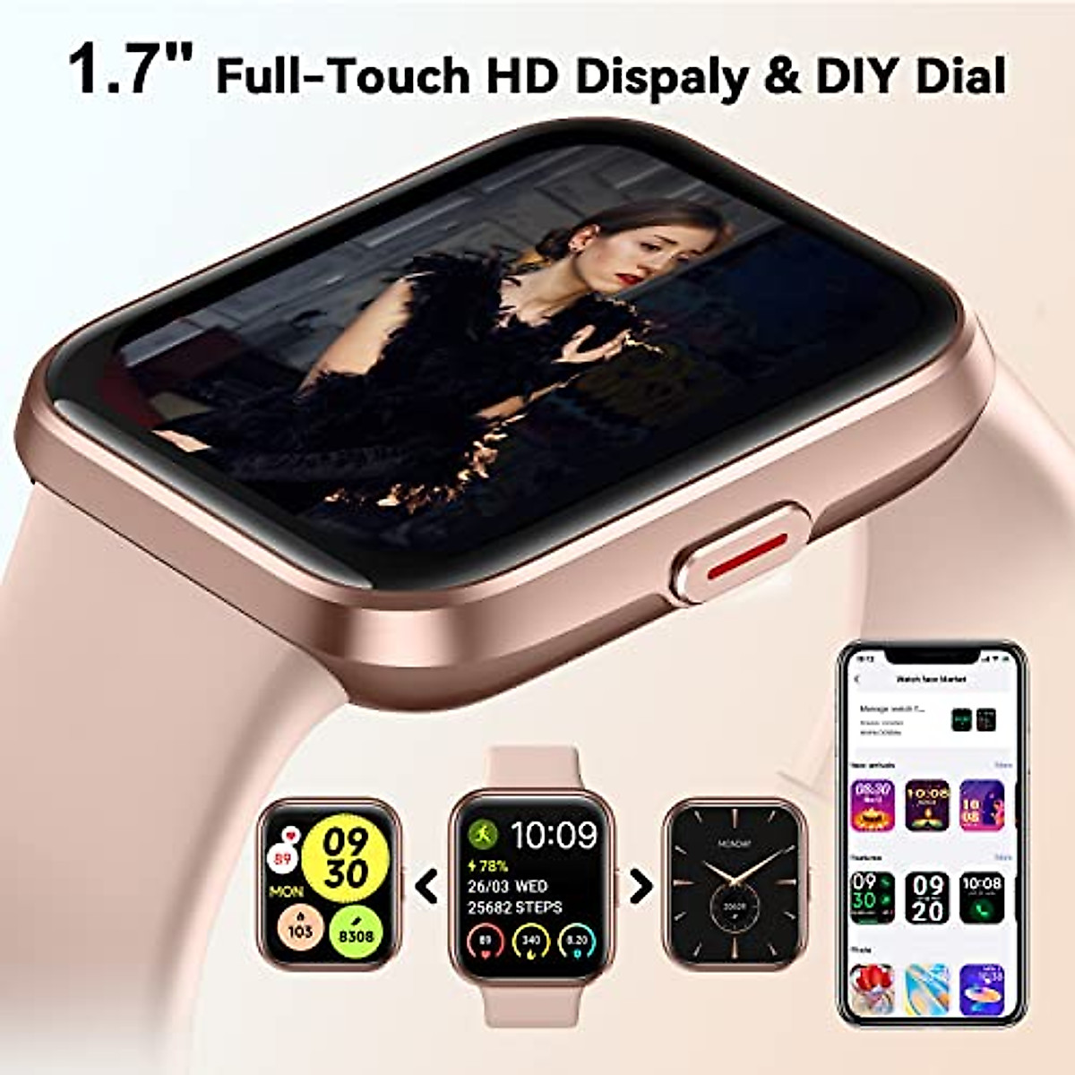 Smart Watch for Women (Answer/Make Call), Fitness Tracker with Heart Rate Blood Oxygen Sleep Monitor, 1.7" Touch Screen Smart Watch for Android iPhone iOS with Alexa Built-in, IP68 Waterproof