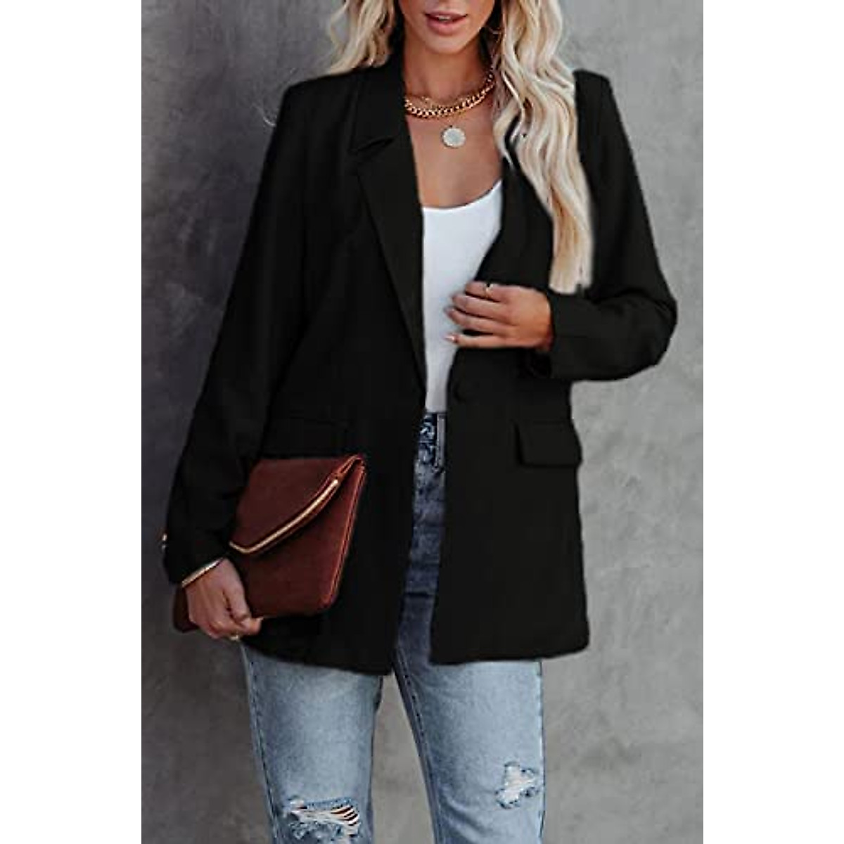 PRETTYGARDEN Women's Casual Blazers Long Sleeve Open Front Button Work Office Blazer Jackets with Pockets (Black,X-Large)