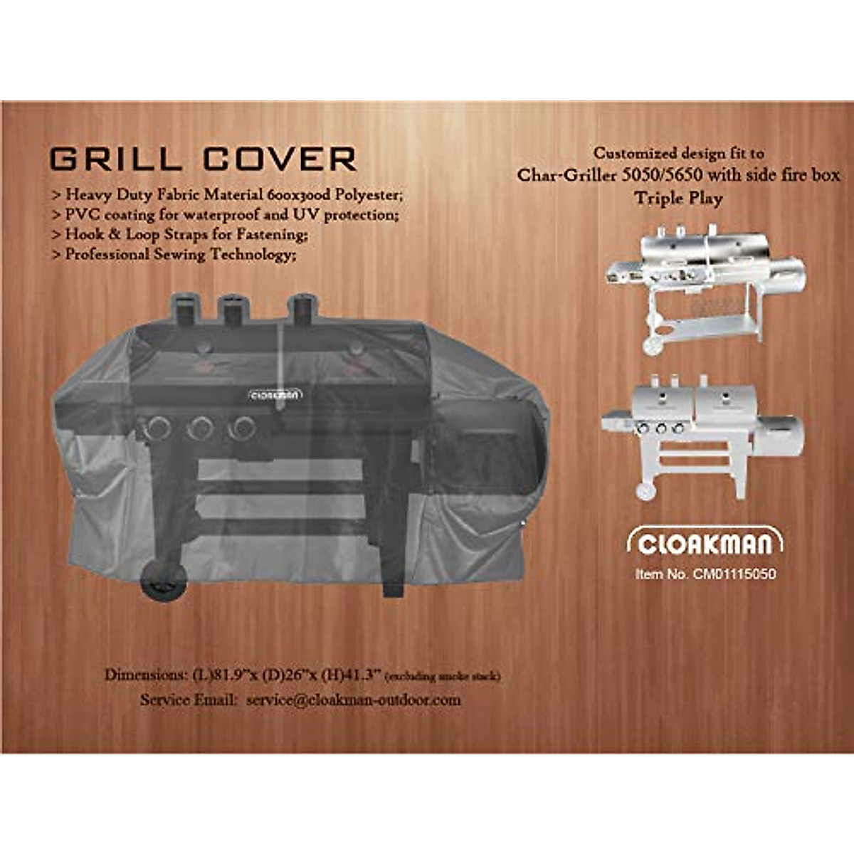 Cloakman Grill Cover 8080 fits Char-Griller Triple Play 93560 and Duo 5050 Double Play 5650 with Side Fire Box