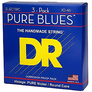 DR Strings Pure Blues Pure Nickel Electric Guitar Strings, Medium 10-46, 3-Pack (PHR-10-3PK)