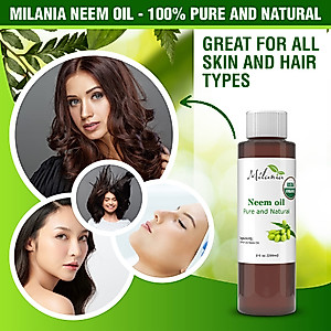 MILANIA Premium Organic Neem Oil (8 Oz.) Virgin, Cold Pressed, Unrefined 100% Pure Natural Grade A. Excellent Quality.