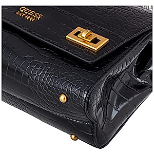 GUESS Womens Katey Croc Flap Shoulder Bag, Black, One Size US