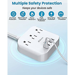 Flat Extension Cord, 5ft Ultra Flat Plug Power Strip - 3 Outlets 4 USB Ports (2 USB C) Desk Charging Station Power Strip with No Surge Protection for Cruise Ship, Travel, Dorm Room Essentials