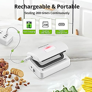 Mini Vacuum Sealer Machine HOMEKANE, Rechargeable Portable Food Vacuum Sealer with Cutter,Bag Sealer Quick Heat Vacuum Sealer Machine, Food Sealer for Snack Plastic Bags Food Storage