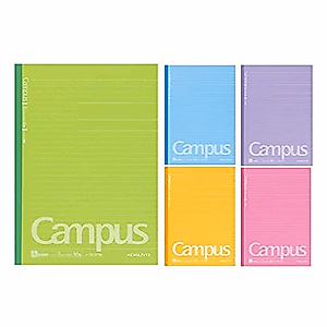 Kokuyo Campus Notebook, B 6mm(0.24in) Dot Ruled, Semi-B5, 30 Sheets, 35 Lines, Pack of 5, 5 Colors, Japan Improt (NO-3CBTNX5)