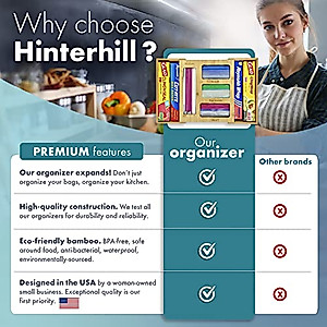 Ziplock Bag Organizer for Drawer, 6-in-1 Expandable Plastic Bag Organizer, Ziploc Bag Organizer, Baggie Organizer, Sandwich Bag Organizer, Foil & Plastic Wrap Organizer, Bamboo Food Storage Bag