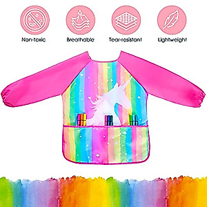 PASHOP 2 Pack Kids Art Smock Waterproof Painting Apron Smocks with 3 Pockets Age 2-7