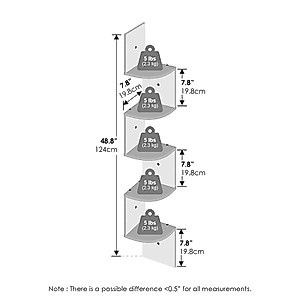Furinno 5-Tier Floating Corner Shelf, Wall Mount Shelves for Storage and Display, White