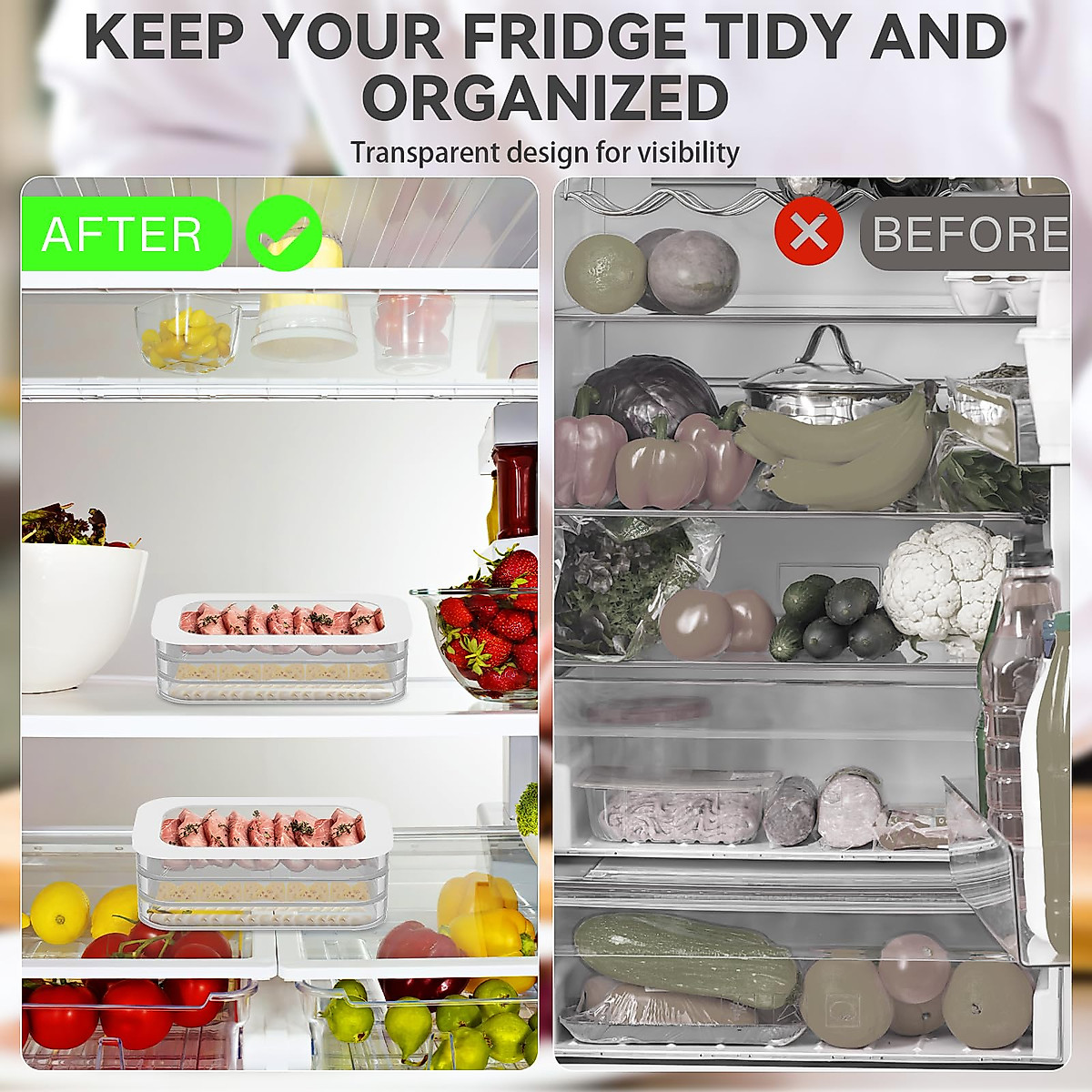 Deli Meat Container for Fridge, Lunch Meat Container with Lids for Refrigerator, 3 Layer Stackable Meal Prep Containers, Food Storage Boxes for Bacon, Cheese, Ham, Cold Cuts, Salami, Clear 1Pack