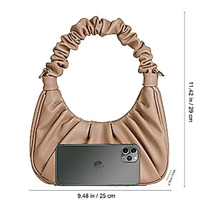 Womens Hobo Leather Top Handbag Cloud Pouch Crossbody Bag (Khaki)