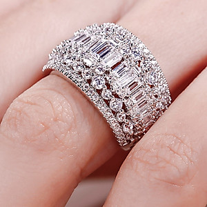 Jeulia Diamond Classic Wide Ring Band:Sterling Silver Brilliant Round Cut Women's Eternity Band Wedding Anniversary Promise Bridal Sets Christmas Thanksgiving Jewelry with Gift Box (White Diamond, 10)