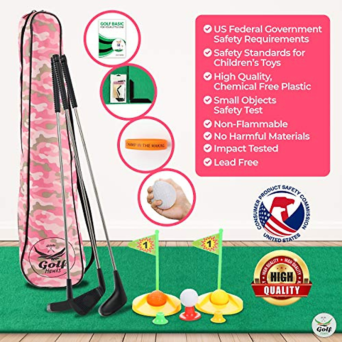 (Lab Tested) - Premium Kids Golf Clubs 3-5 - Kids Golf Set - Toy Golf Set - Toddler Golf Set - Golf Toys for Kids - Mini Golf Set - Baby Toddler Golf Clubs - Plastic Play Golf Clubs - Age 2 3 4 5 6