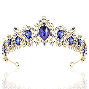 CIEHER Crowns for Women, Blue Queen Crown, Elegant Princess Royal Crown, Tiaras and Crowns for Women Girls,Hair Accessories for Birthday Party Pageant Prom Halloween Costume