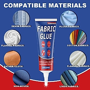Fabric Glue, Fabric Glue Permanent, Fabric Glue for Clothing, 60ml Permanent Washable Fabric Clear Glue for Clothing Patches Tear Mender for All Fabrics Clothes Leather Cotton Flannel Denim Polyester