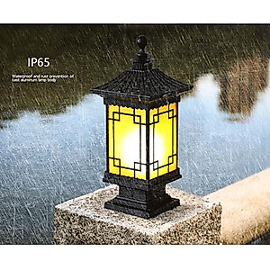 MODEBHD Central European Water-Proof Rust-Proof IP65 Pillar Light, Die-cast Aluminum Outdoor LED Post Light, Villa Courtyard Park Lawn E27 Post Lantern, Square Wall Post Lamps Traditional Landscape L