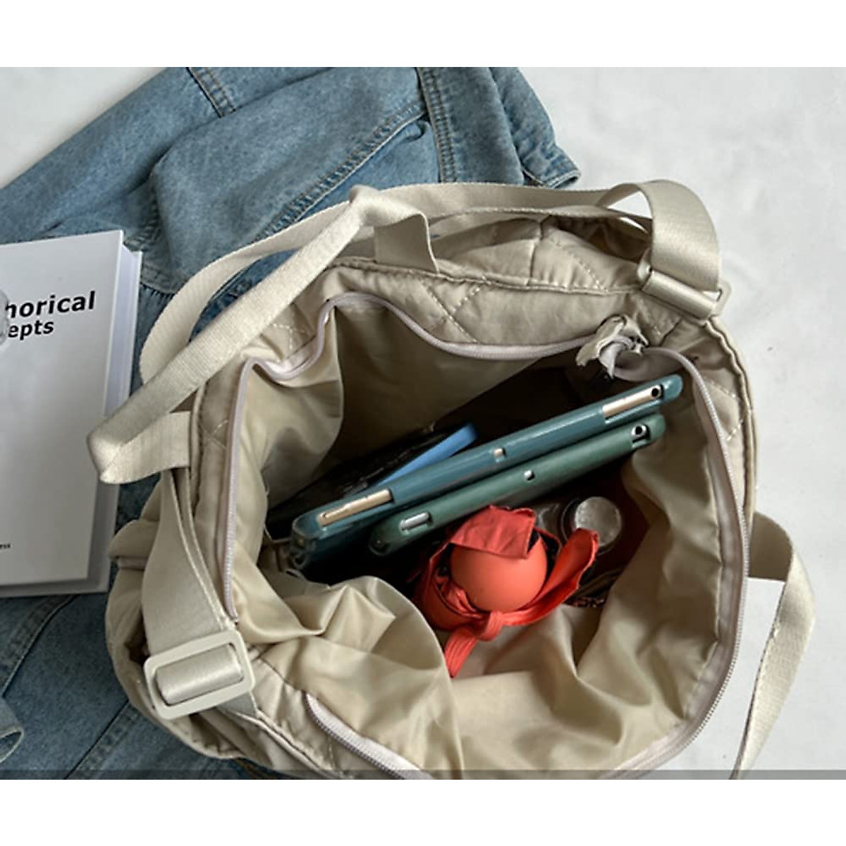 Women Quilted Tote Bag Puffer Hobo Handbag Lightweight Padding Shoulder Bag Nylon Padded Crossbody Purse Black One Size