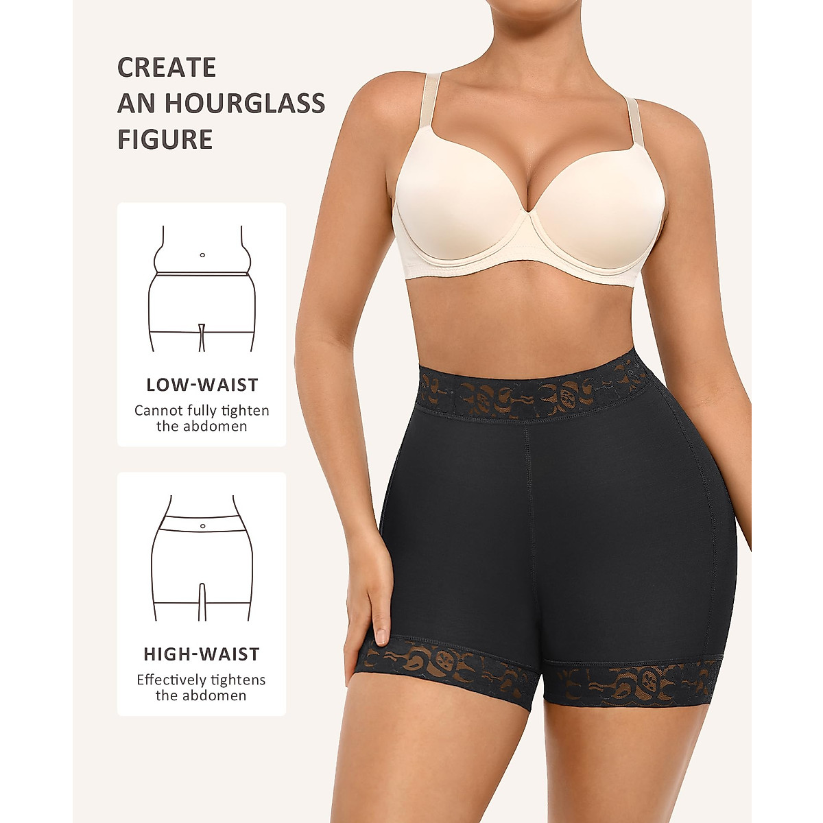 FeelinGirl Body Shaper Panty Tummy Control Shapewear Middle Waist Shorts Butt Shaper Black M