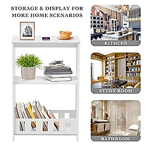 HAYOFAMY Side Table Night Stand, 3 Tier Narrow End Table with Display Shelf, Small Bookcase Bookshelf, Simple Bedside Table Storage Rack for Bedroom, Living Room, Office, Bathroom, White