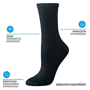 Amazon Essentials Women's Casual Crew Socks, 6 Pairs, Black, 8-12