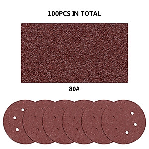 100 Pack 6 Inch 80 Grits Hook and Loop Sanding Disc 6 Holes Sand Paper for Random Orbital Sander Pads, Orbit Sander Sandpaper,Hook and Loop Round Sand Paper