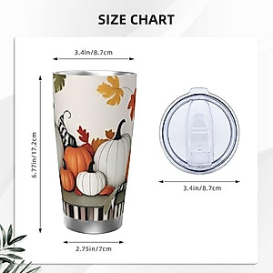 jshmgchw 3d Fall Gnome 20oz Tumbler, Car Cup With Lid And Straw, Spill-Proof, Stainless Steel Double Wall Vacuum Insulated Reusable Coffee Travel Mug, For Cold Drinks, Hot Beverage