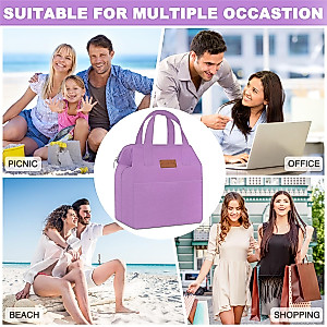 KUBYA Lunch Bag Simple Lunch Box for Women Men Insulated Lunch Bag & 1 Storage bag Simple Reusable Lunch Tote Bag for Work, Picnic Beach or Travel (Purple) LBMHS-04