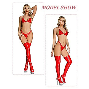 Aivtalk Women 2Pcs Bra Tops Thong Micro Bikini Set Sexy Swimwear Beachwear Swimsuit Extreme Lingerie Set Red S