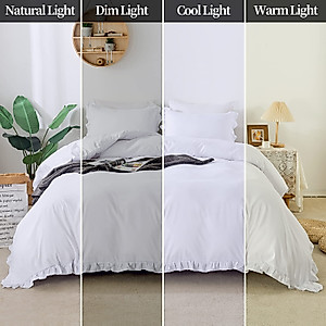 Andency White Ruffle Duvet Cover Full(79x90Inch), 3 Pieces Farmhouse Shabby Chic Ruffled Duvet Cover, Soft Microfiber Duvet Cover Set with Zipper Closure, Corner Ties