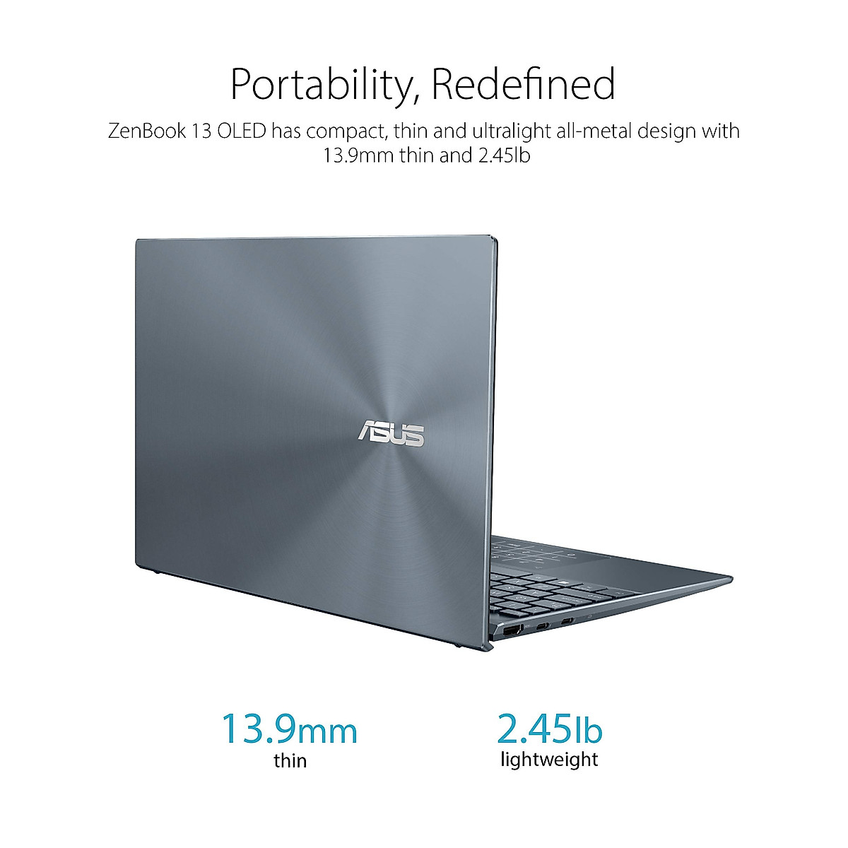 ASUS ZenBook 13 Ultra-Slim Laptop, 13.3” OLED FHD NanoEdge Bezel Display, Intel Core i7-1165G7, 16GB LPDDR4X RAM, 512GB SSD, NumberPad, Thunderbolt 4, Wi-Fi 6, Windows 10 Pro, Pine Grey, UX325EA-XS74